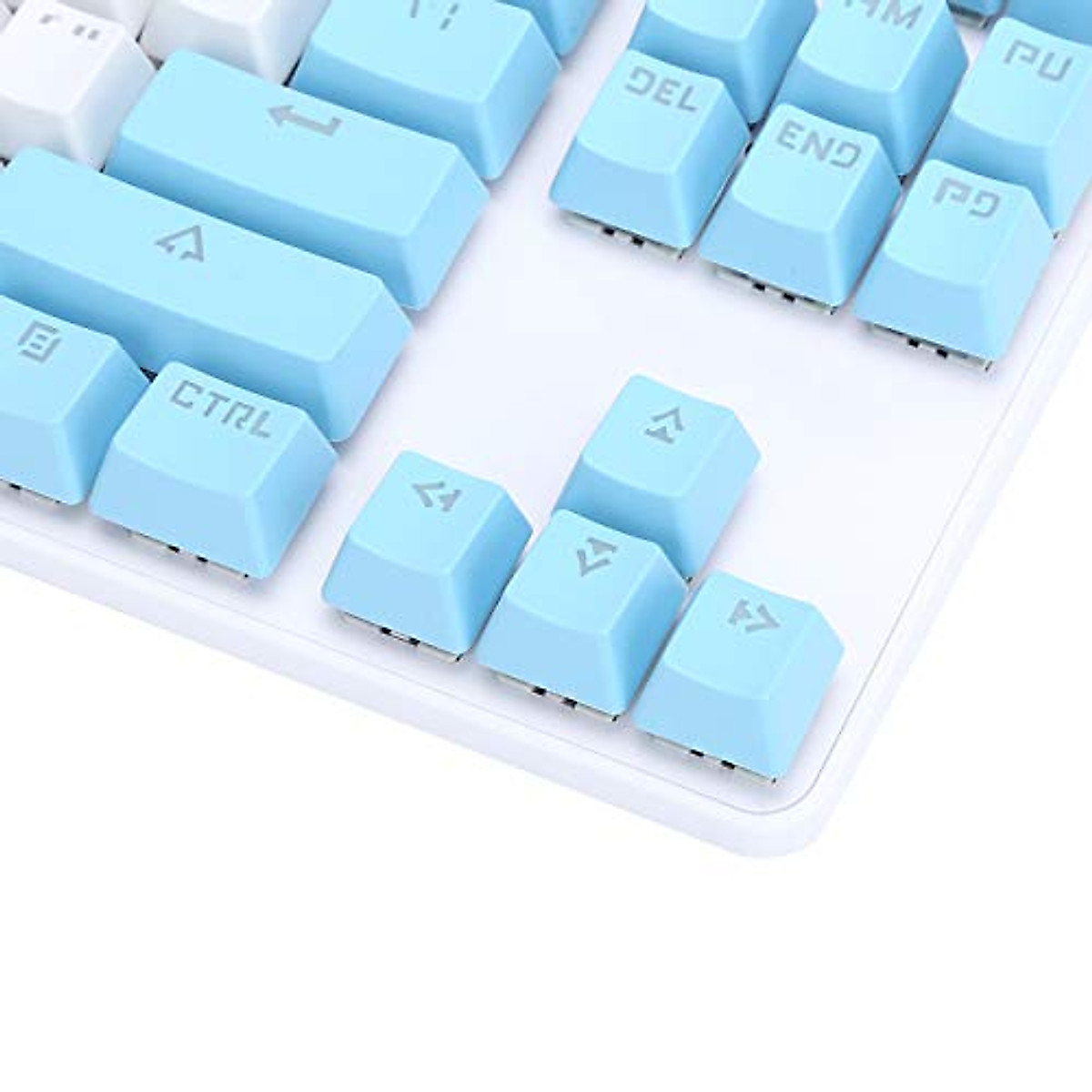 ASHATA Mechanical Keyboard, 87 Keys LED Backlit Mechanical Keyboard, Blue Switch Mixed Light Compact Mechanical Gaming Keyboard for PC Desktop Laptop (White Blue)