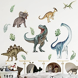 decalmile Watercolor Dinosaur Wall Decals Kids Wall Stickers Baby Nursery Children Bedroom Wall Decor