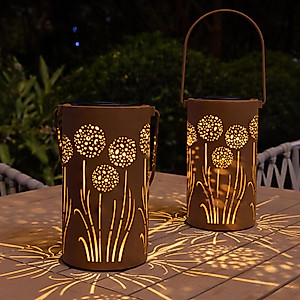 Solar Lanterns Outdoor Waterproof - Dandelion Solar Table Lamp Metal Decoration, Solar Table Lights for Desk Patio Lawn Patio Pathway Landscape Courtyard Backyard Yard Garden Art Decor(2 Pack)