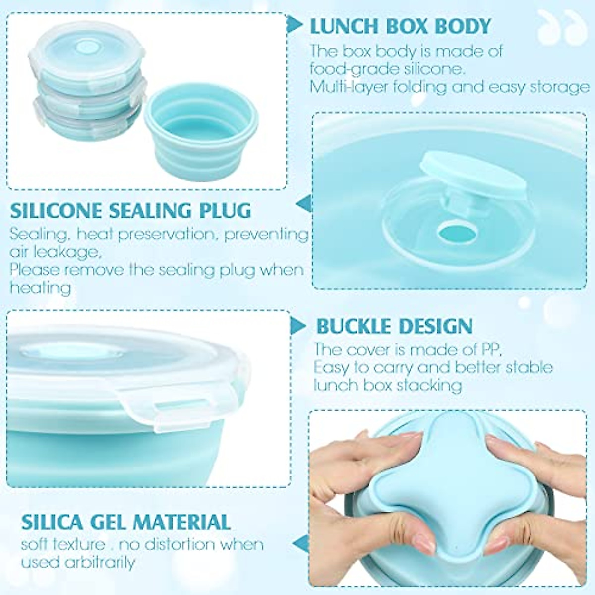 Tanlade 12 Pack Collapsible Bowls with Lids 17oz Collapsible Food Storage Containers Round Lunch Containers Silicone Collapsible Bowls for Camping RV Kitchen Microwave Dishwasher (Pink, Blue)