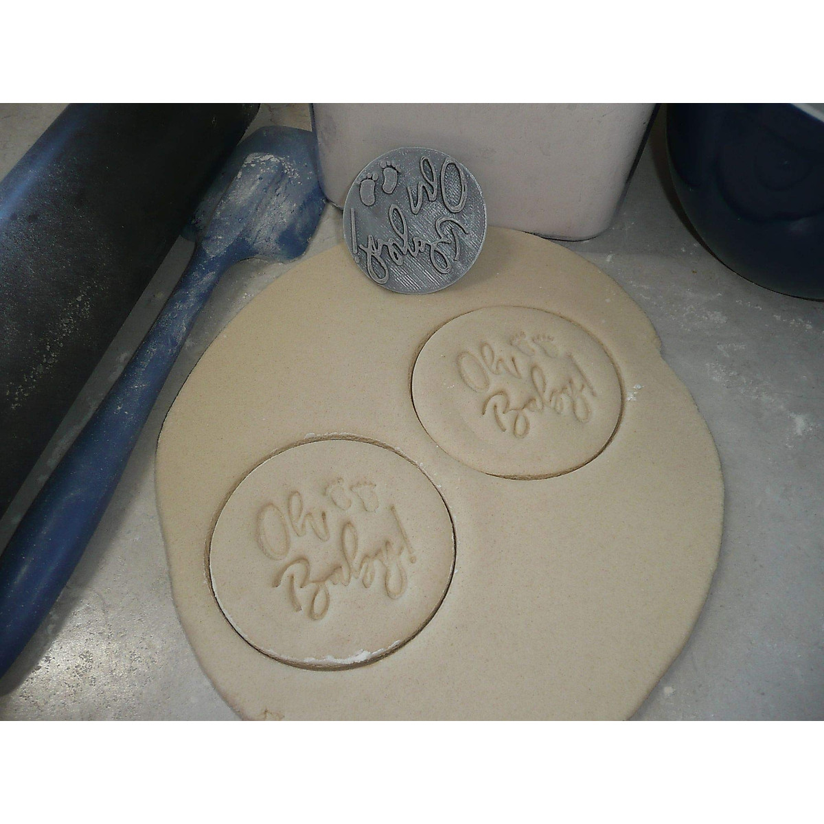 YNGLLC OH BABY WORDS WITH FEET SCRIPT FONT SHOWER GENDER REVEAL COOKIE STAMP EMBOSSER BAKING TOOL 3D PRINTED MADE IN USA PR4004 Gray