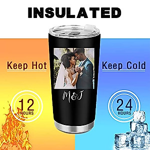 YESCUSTOM Personalized Photo Tumbler with Handle for Dad Mom Families, Double Side Print Stainless Steel Travel Mug Insulated, Custom Image & Text on Coffee Cup, Birthday Father's Day Christmas Gift