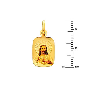 14k REAL Yellow Gold Religious Jesus Heart Enamel Picture Charm Pendant