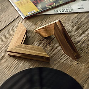 Tapeera Wooden Triangle Vinyl Record Stand Wall Mount - No Drill Wooden Vinyl Record Holder Accessories - Vinyl Record Display LP Floating Shelf - Album Frame For Vinyl Record No Screw (2 Stands)