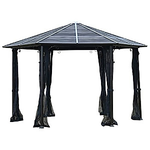 CZDYUF 13' X 13' Hardtop Hexagonal Gazebo Canopy with Steel Roof, Heavy-Duty Aluminum Alloy Frame Ventilating Mesh Sidewalls