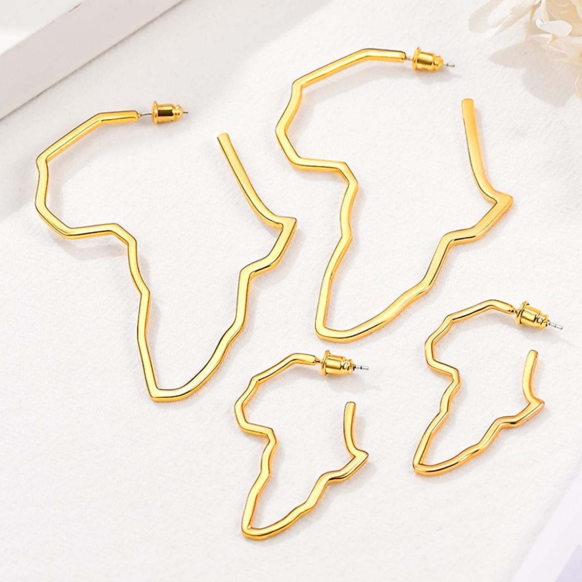 U7 African Map Earrings, 18K Gold Plated Lightweight Dangle Earrings with Silver Post Extra Large Statement Hip Hop Africa Shape Earrings for Women