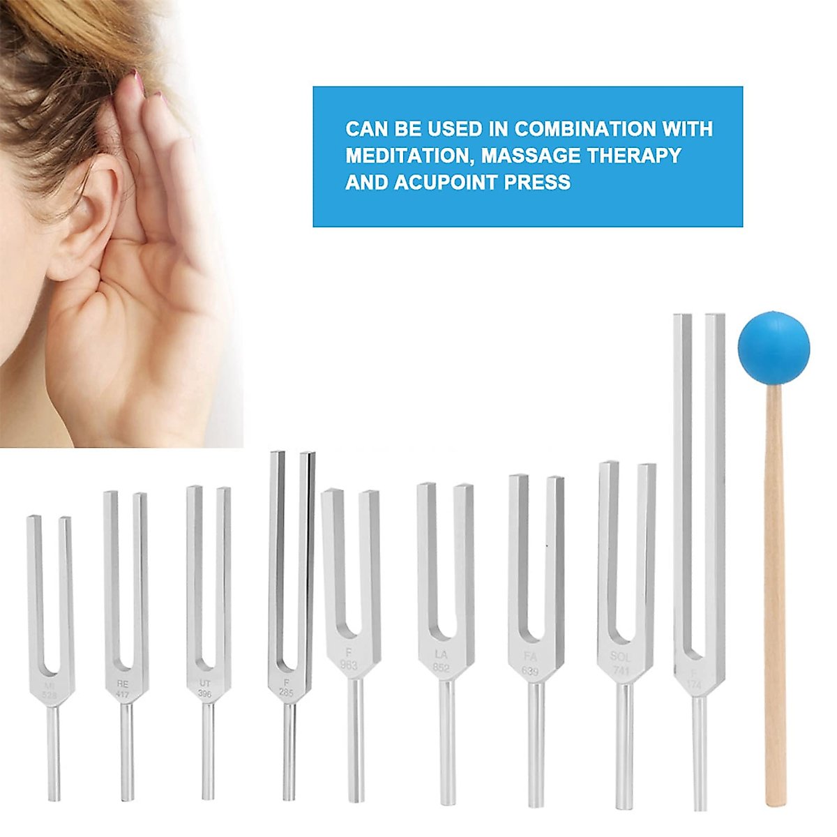 Tuning Fork Set, 9Pcs 174/285/396/417/528/639/741/852/963Hz Chakra Healing Musical Tuning Fork Hammer Set 9Pcs For Tuning Tuning-Devices Instrument Tuner Device