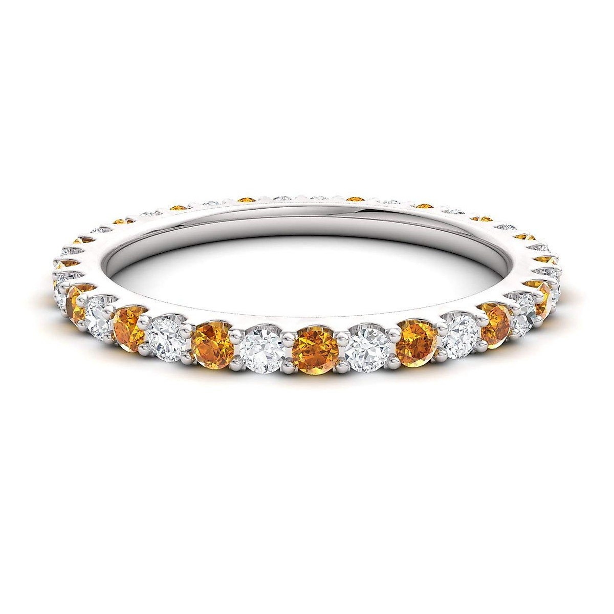 Diamondere Natural and Certified Citrine and Diamond Wedding Ring in 14K White Gold | 1.02 Carat Full Eternity Stackable Band for Women, US Size 8.5