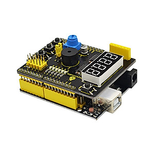 KEYESTUDIO Multi-Purpose Shield V2 with 4-Digit LED Display Module, Buttons and Buzzer for Arduinos Microcontroller for Mega, Electronic Programming Project