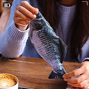 Interesting New Fish Shaped Pencil Case, 2024 Waterproof Stationery Pouch, Soft Stain-Resistant Quirky Zippered Fish Coin purse Storage bag, Lifelike Fish Pencil Pouch School Office Supplies (E)