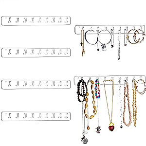 6 Pieces Acrylic Necklace Holder Set Wall Mounted Necklace Hanger Jewelry Organizer Hanging with 9 Hanger Hooks, Jewelry Hangers for Girls Women Necklace, Bracelet (Transparent)
