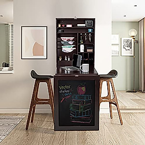 IFANNY Wall Mounted Desk with Storage Shelves, Folding Desk for Wall with Chalkboard, Fold Down Table Wall Mount, Small Floating Desk No Assembly Required (Brown)