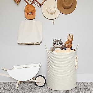 TIMEYARD Large Woven Baskets for Storage, 16'' x 20'' Tall Rope Basket with Handle for Blankets Toy Baskets Storage Kids, Nursery Laundry Baskets for Clothes Pillows Towel, White