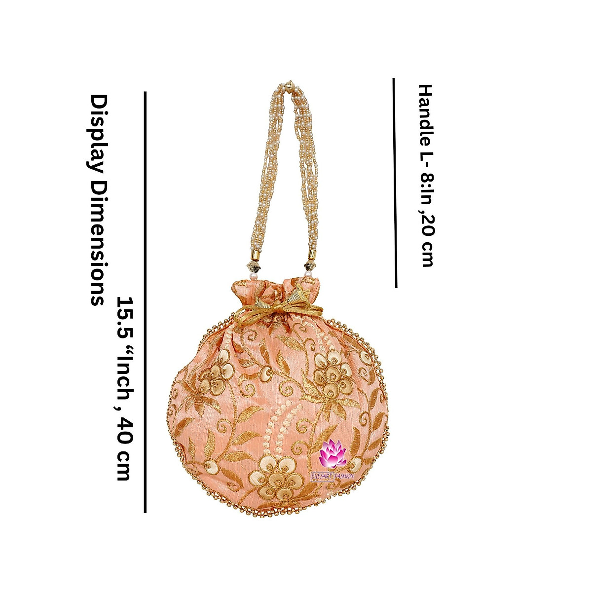 Indian Ethnic Potli bag Ladies Handbag Purse for Bridal Batwa Pearls Handle Purse Clutch Purse for Women (Brige)