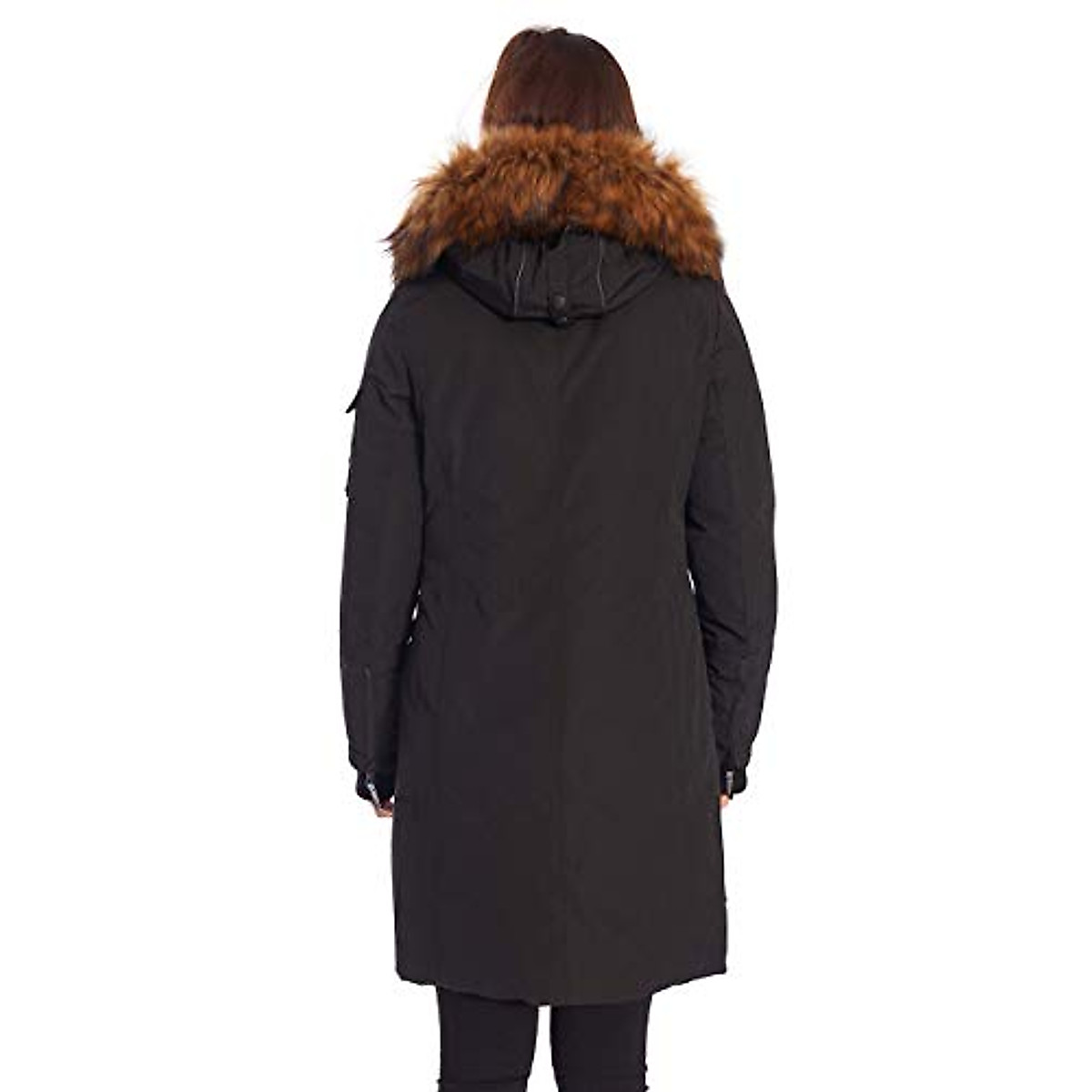Alpine North Women's Vegan Down Long Parka Winter Jacket, Black, X-Small