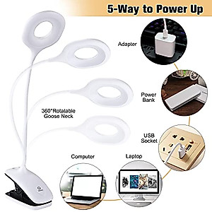 Anpro Clip on Light Reading Light,28 LED USB Desk Lamp USB Rechargeable with 3 Light Modes,Stepless Dimming,360°Flexible Adjusting Hose,Touch Control Desk Light [Energy Class A++] for Bedroom, Office