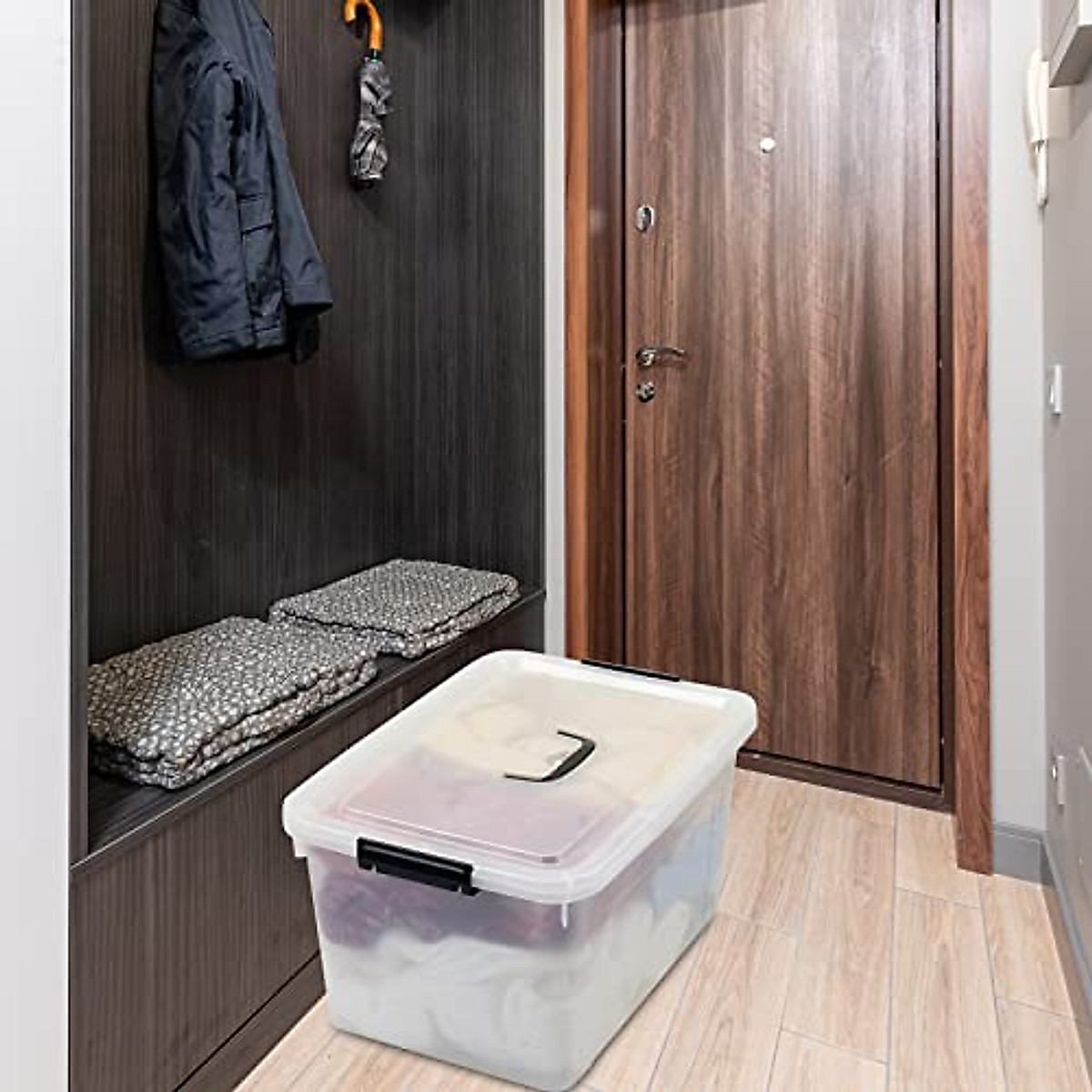 CadineUS 17.5 Liter Clear Boxes, Plastic Storage Bin with Lid Set of 4