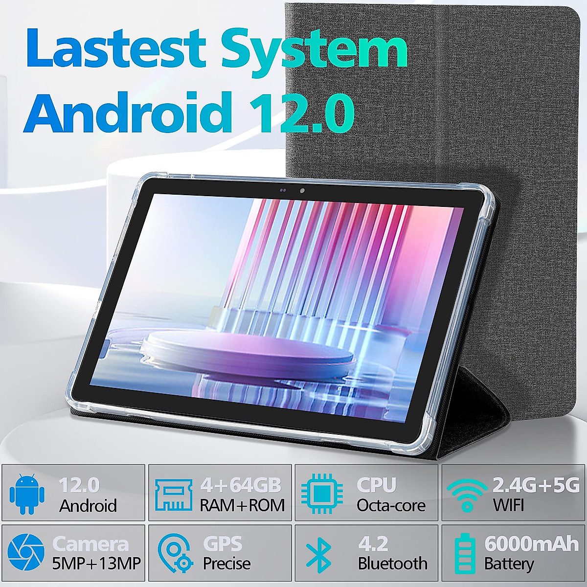 FATARUS Tablet 2023 Newest Android Tablet 10.4 inch, Octa-Core WiFi Tablet, 4GB RAM + 64GB ROM 128GB Expandable Storage, Large Touch-Screen Tablet, 5+13MP Dual Camera/Bluetooth/GPS/HD Display/Case