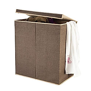VILLACERA Double Laundry Hamper Two Compartment Sorter with Magnetic Lid, Brown