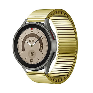 20mm Solo Loop Stainless Steel Metal Replacement Expansion watchband,Compatible Samsung,Fossil Q Gazer, Huawei, Garmin,Ticwatch Ms/Men’s Sport Stretchable No Buckle Bands Strap (6.5‘’（16.5cm), gold