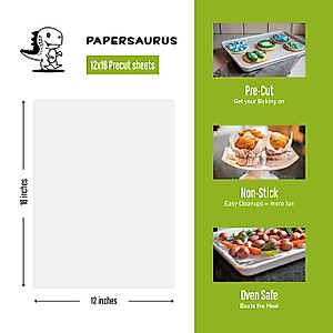 Papersaurus - 12" x 16" White Parchment Paper for Bakers (150 pcs) - Non-Stick Precut Sheets - Food Grade - Oven Safe Sheet Pan Liner - Great for Baking, Air Frying, and Cooking
