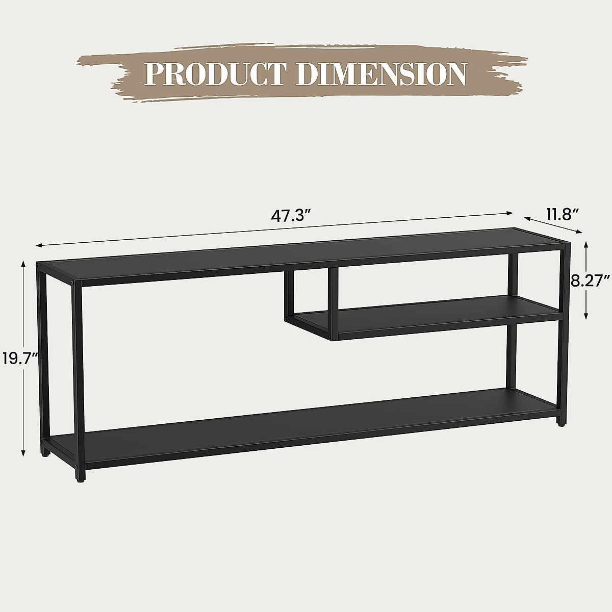 TECHMILLY Modern TV Stand for 55" TV, TV Table with Storage Shelves, Entertainment Center with Metal Frame, TV Console Table for Living Room, Bedroom, Black