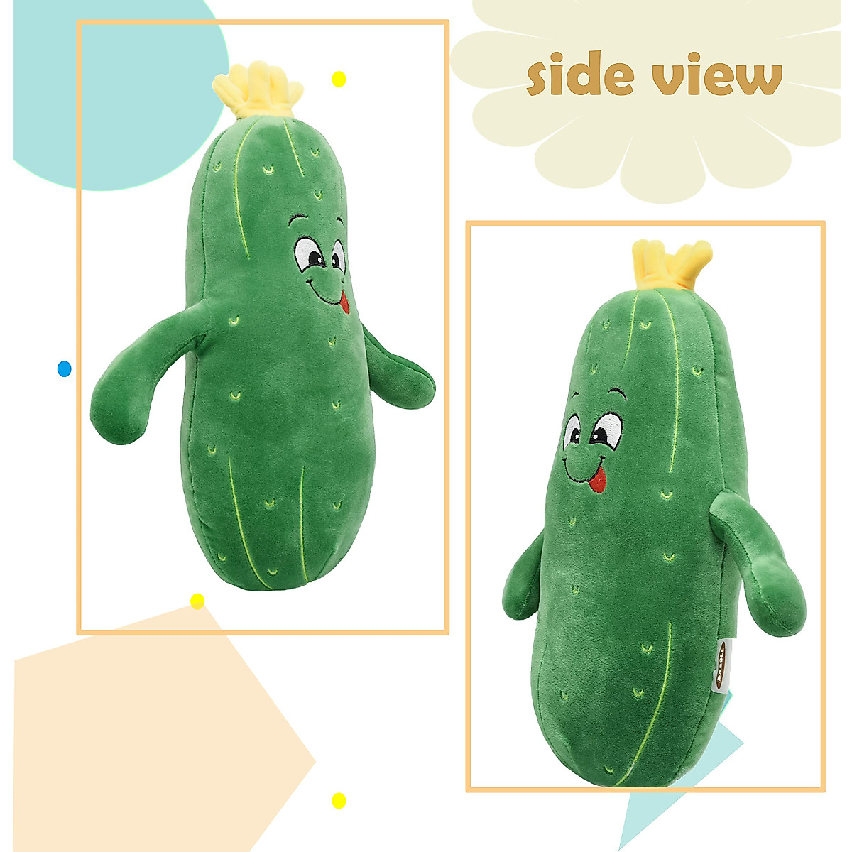 BABOLI Adorable Pickle Stuffed Animal Cucumber Plush Plant with Smile Face and Yellow Corolla Pretty Cute Plushie Toy Gift for Any Pickle Lover 12 Inches (Naughty-L)