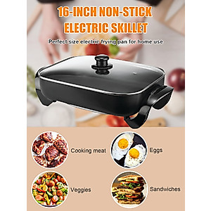 Extra Deep Electric Skillet Nonstick - 16 Inch Frying Pan With Glass lid, Server for 4 Perple or Family, for Frying, Steaming, Boiling, Easy to Clean,Dishwasher Safe