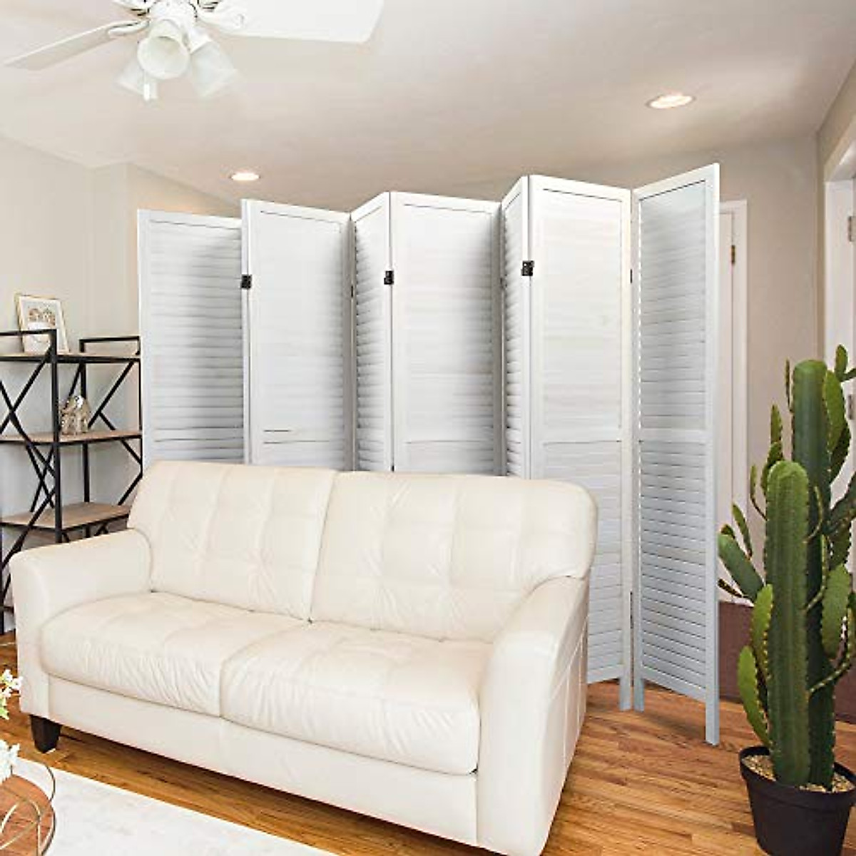 JAXPETY 8 Panel Wood Louvered Room Divider, 5.6 Ft Tall Oriental Folding Freestanding Privacy Screen Room Dividers for Home, Office, Bedroom (White)