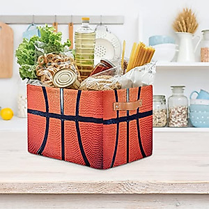 JXDXHCW Sport Ball Basketball Lace Storage Basket Cube Collapsible Canvas Sport Print Storage Bin for Organizing Shelves, Pantry, Closet, Girls Room, Clothes, Toys