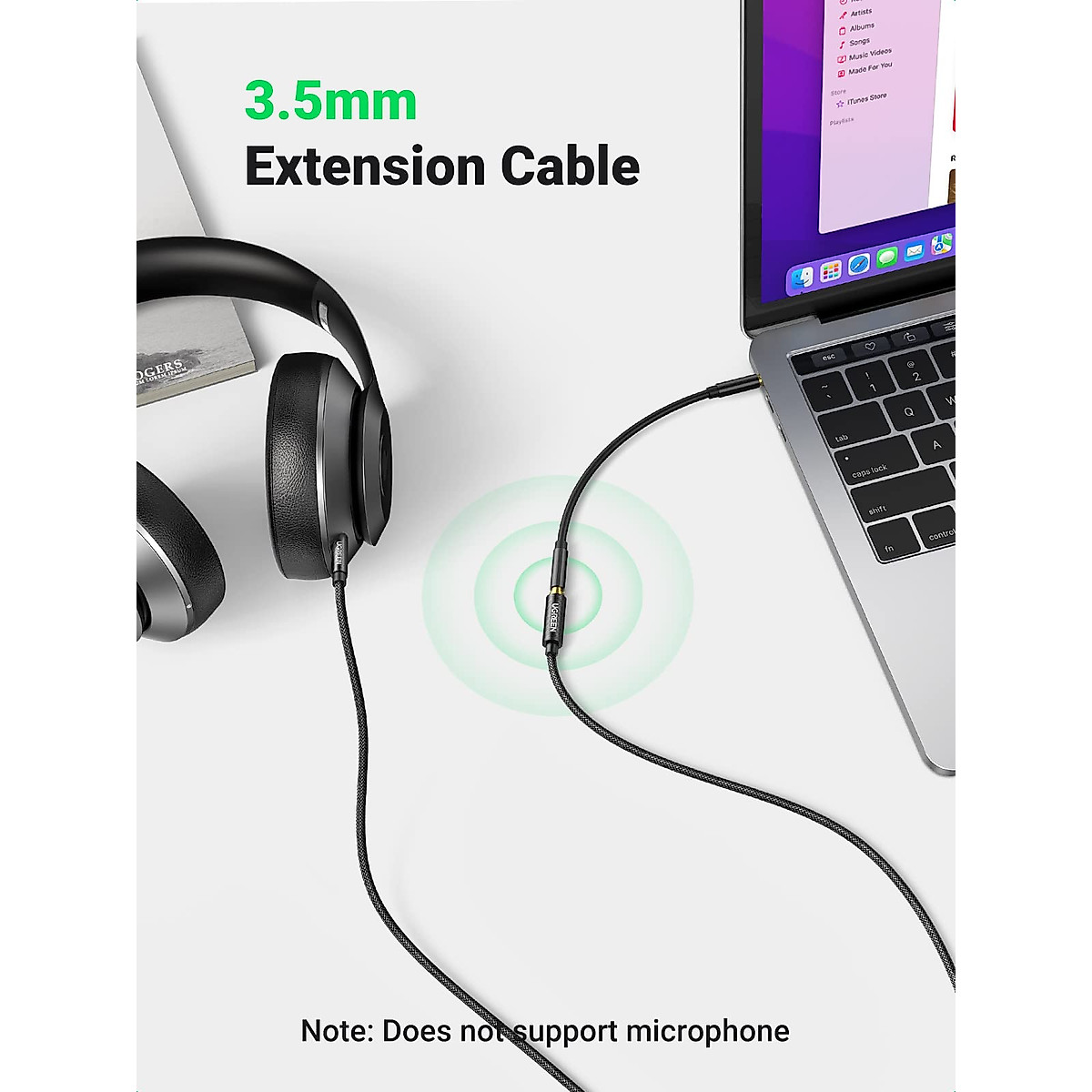 UGREEN Headphone Extension Cable Nylon Braided Male to Female 3.5mm Extension Cable Lossless Multi Shielded Aux Jack Extender Gold Plated Cord Compatible with iPhone iPad Tablets Media Players, 6FT