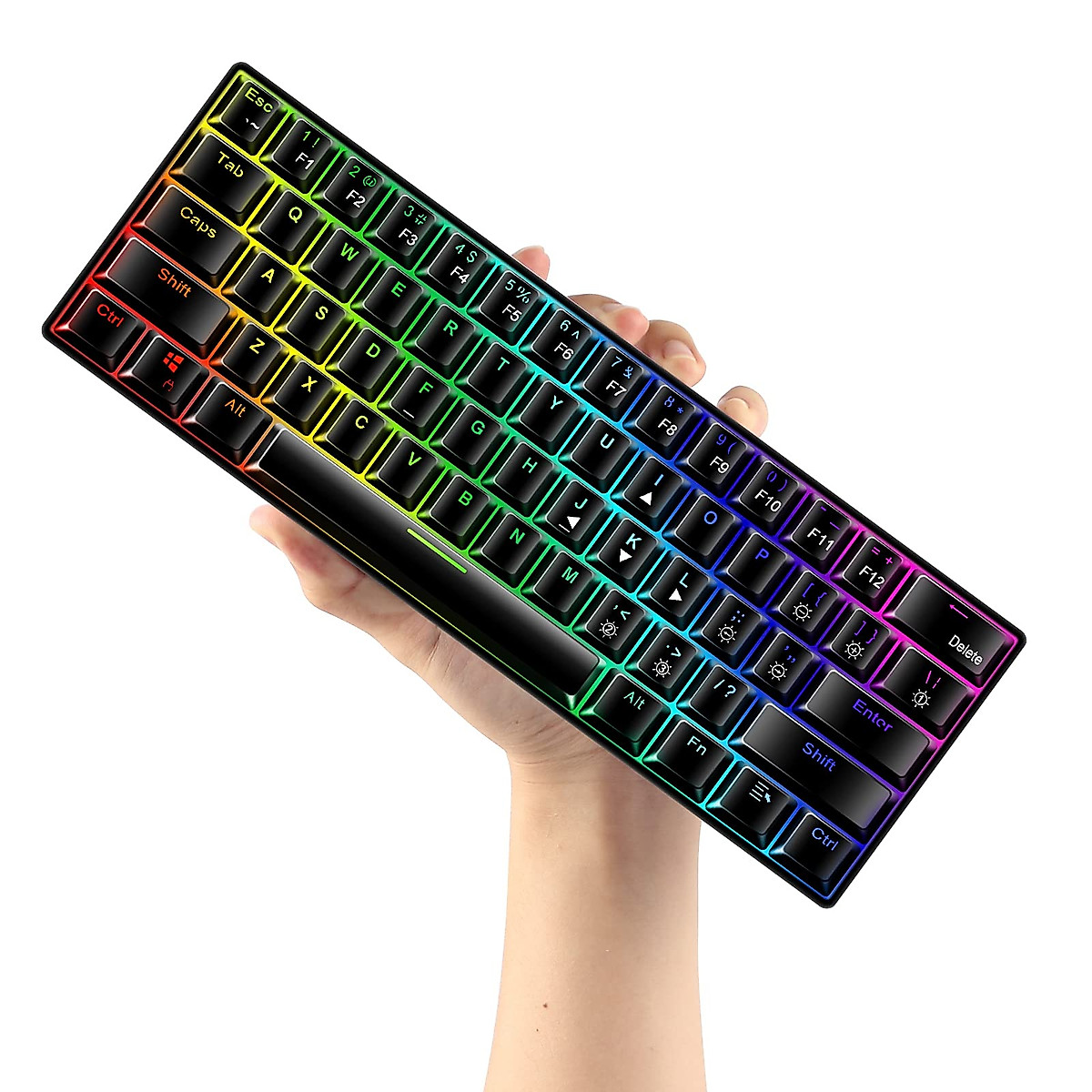 60% Wireless Wired Gaming Keyboard - 60 Percent Compact 61 Key Mini Mechanical Keyboard with RGB Backlit, Include 2.4Ghz USB Receiver and USB C Cable,Blue Switch for Desktop, Computer and PC
