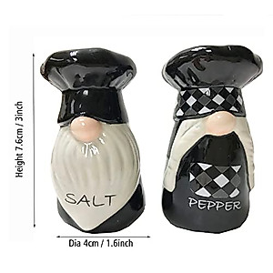 KARALIN Ceramic Salt & Pepper Shaker Sets Tabletop Accessories Cute Gnomes Chef Design Family Gifts with Gift Box ready (Black & White)