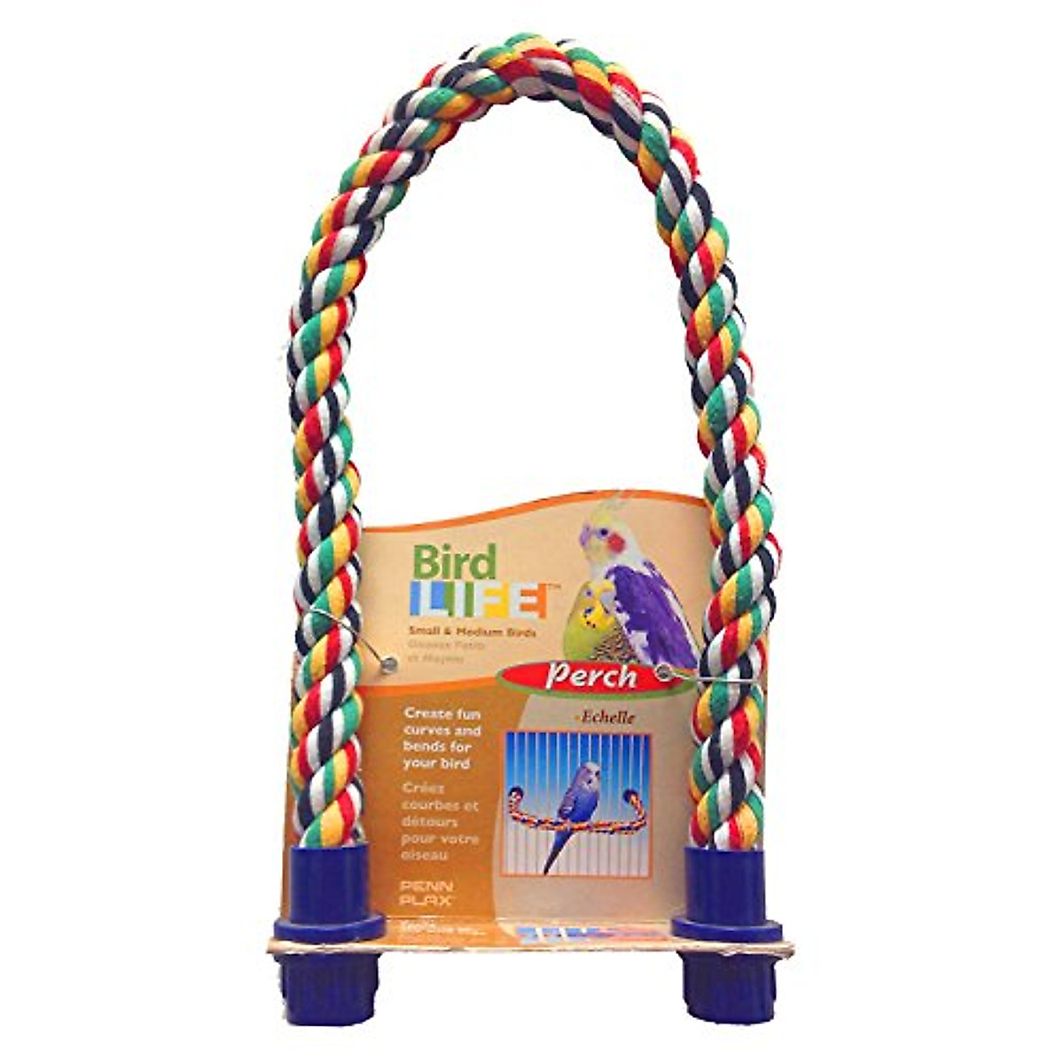 Penn-PLAX Bird Life Multicolored and Flexible Rope Perch – Create Fun, Colorful Curves and Bends – Great for Small and Medium Birds – 21” Long