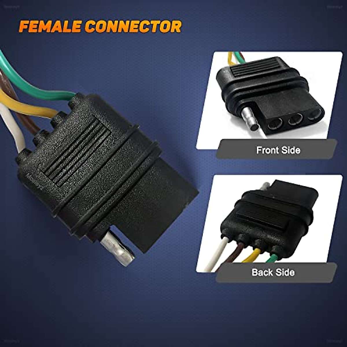 Trailer Wire Extension 4-Way 4 Pin Plug, 4 Wire 4-Flat Connector with Male & Female Plug 18 AWG 59 inch Hitch Light Trailer Wiring Harness Extender