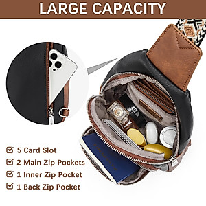 BOSTANTEN Sling Bag for Women Crossbody Purse Cross body Bag Leather Chest Bag with Removable Guitar Strap, Black and Brown