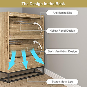 VERYKE Shoe Cabinet for Entryway,Slim Hidden Shoe Storage Cabinet with 2 Flip Hollowed Drawers, Wood Narrow Shoe Organizer Cabinet with Bottom Cubby and Metal Leg for Hallway,Closet