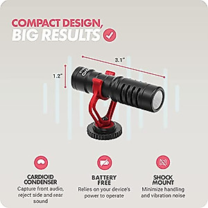 Movo VXR10 Universal Video Microphone with Shock Mount, Deadcat Windscreen, Case for iPhone, Android Smartphones, Canon EOS, Nikon DSLR Cameras and Camcorders - Perfect Camera Microphone, Shotgun Mic