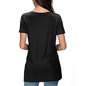 Herou Women Black Short Sleeve Tops Casual Summer Crewneck T-Shirt Tees with Side Split Black X-Large