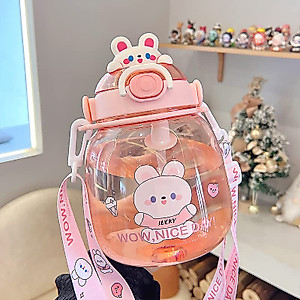 JQWSVE Kawaii Water Bottle with Straw Cute Water Bottles 46oz Big Belly Water Bottle Large Capacity Kawaii Bear Bottle Cute Cartoon Drinking Bottle for Milk Juice Tea