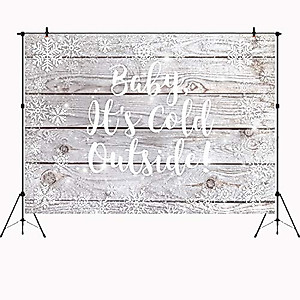 Aperturee 7x5ft Baby It's Cold Outside Winter Backdrop Snowflake Wonderland Birthday Party Festival Rustic Wood Wooden White Snowfall Background Christmas Xmas Baby Shower Home Decor Banner