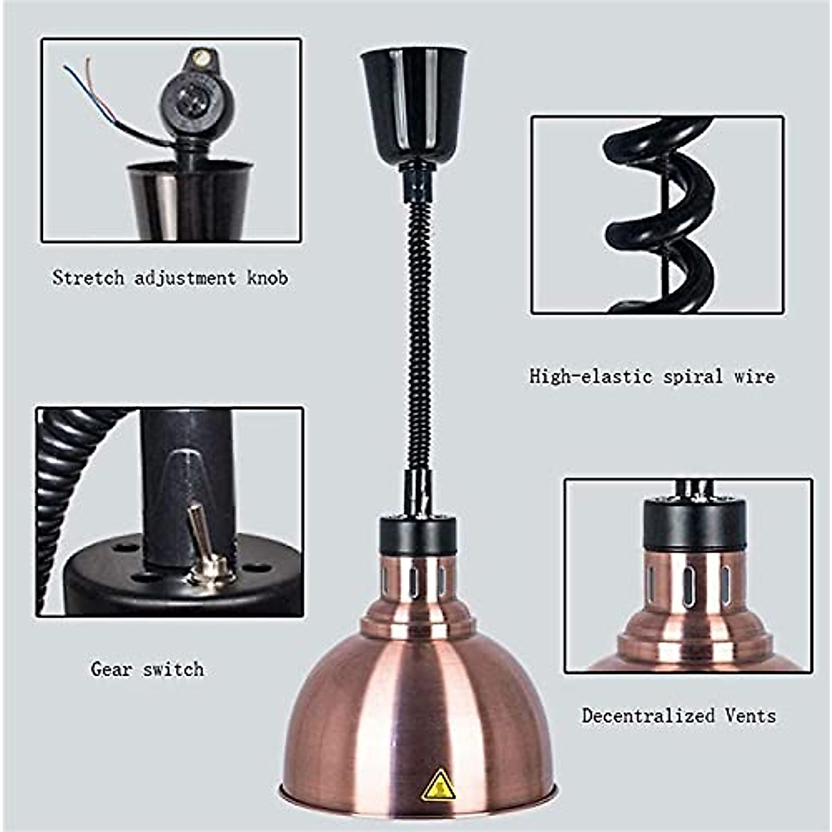 Heat Lamp Food Warmer Food Warmer Lamp, Retractable Food Heating Lamp High Power Light Stainless Steel Shell Used to Keep Food Warm, with Bulb, 3-Pack 220V 250W