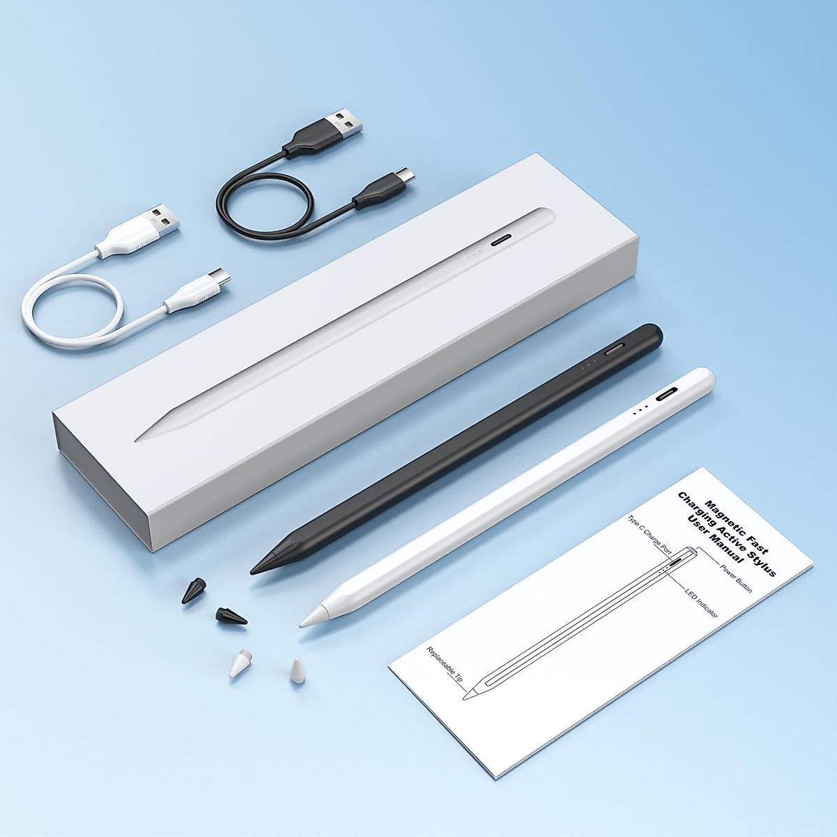 Stylus Pen for iPad W/Palm Rejection Tilt Sensor,13Mins Fully Charged,MEKO Active Apple Pencil iPad Pen Compatible W/iPad 6/7/8/9/10,iPad Pro12.9/11"/M4,iPad Air3/4/5/6,iPad mini5/6(White/Black)