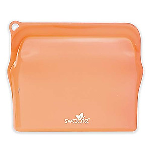 SWOOFE Reusable Silicone Food Bag | Sandwich Size 30 Oz (Coral) | Eco-Friendly | Plastic Free Storage Lunch Bag | Great for Cooking, Sous Vide, or Freezer use | Leakproof, Dishwasher-Safe.