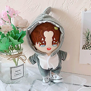 niannyyhouse Shark Clothes 20cm(7.8in) Plush Doll Clothes Onesies + Shoe 2-Piece Set Gray Pajamas (Gray)