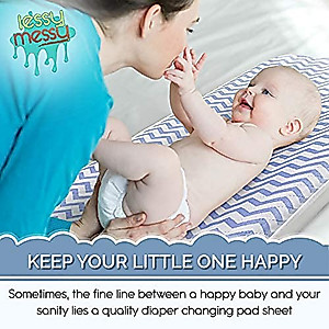 Lessy Messy Baby Changing Pad Cover - The Only Portable Changing Pad for Baby That is Leak-Proof and Baby Travel Changing Table Pads Safe for The Washer and Dryer (Blue)
