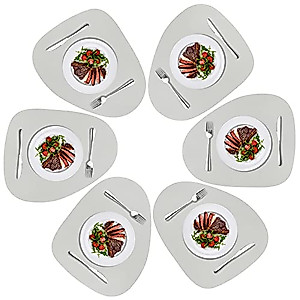 MOVNO Leather Placemats Set of 6, Modern Placemats for Kitchen Table, Plate Mats Set for Square Round Table, Washable Wipeable Waterproof Faux Leather Placemats, Non-Slip Table Mats(Gray)
