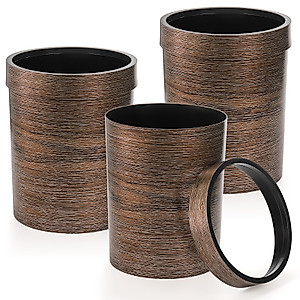 Noamus 3 Pack Vintage Small Trash Can, 1.7 Gallon Plastic Round Wastebasket, Hipsteen Retro Style Garbage Can, Wood Grain Garbage Bin with Top Ring to Fix Bag for Home Kitchen Office Bathroom