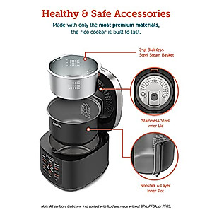 COSORI Rice Cooker 10 Cup Uncooked Rice Maker with 18 Cooking Functions, Advanced Fuzzy Logic Micom Technology, Texture Optional, 50 Recipes, Keep Warm, Delay Timer, Stainless Steel Steamer