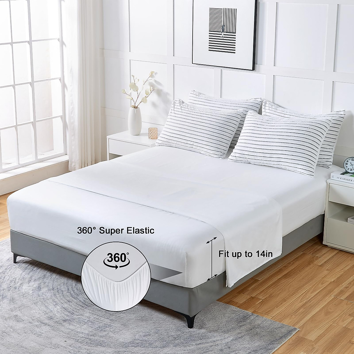 ENJOHOS Twin Comforter Set, 5 Pieces Twin Bed in a Bag Set with Sheets for College Girls Boys, Comforter with Tufted Black White Stripes, Lightweight Microfiber Comforter Bedding